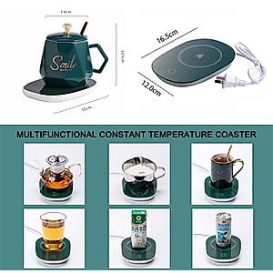 MWNAGO Coffee Mug Warmer for Desk, Electric Coffee Warmer for Desk with Auto Shut Off, Smart Cup Warmer Set with Cup for Heating Coffee, Beverage, Milk, Tea and Hot Chocolate as Gift (green)