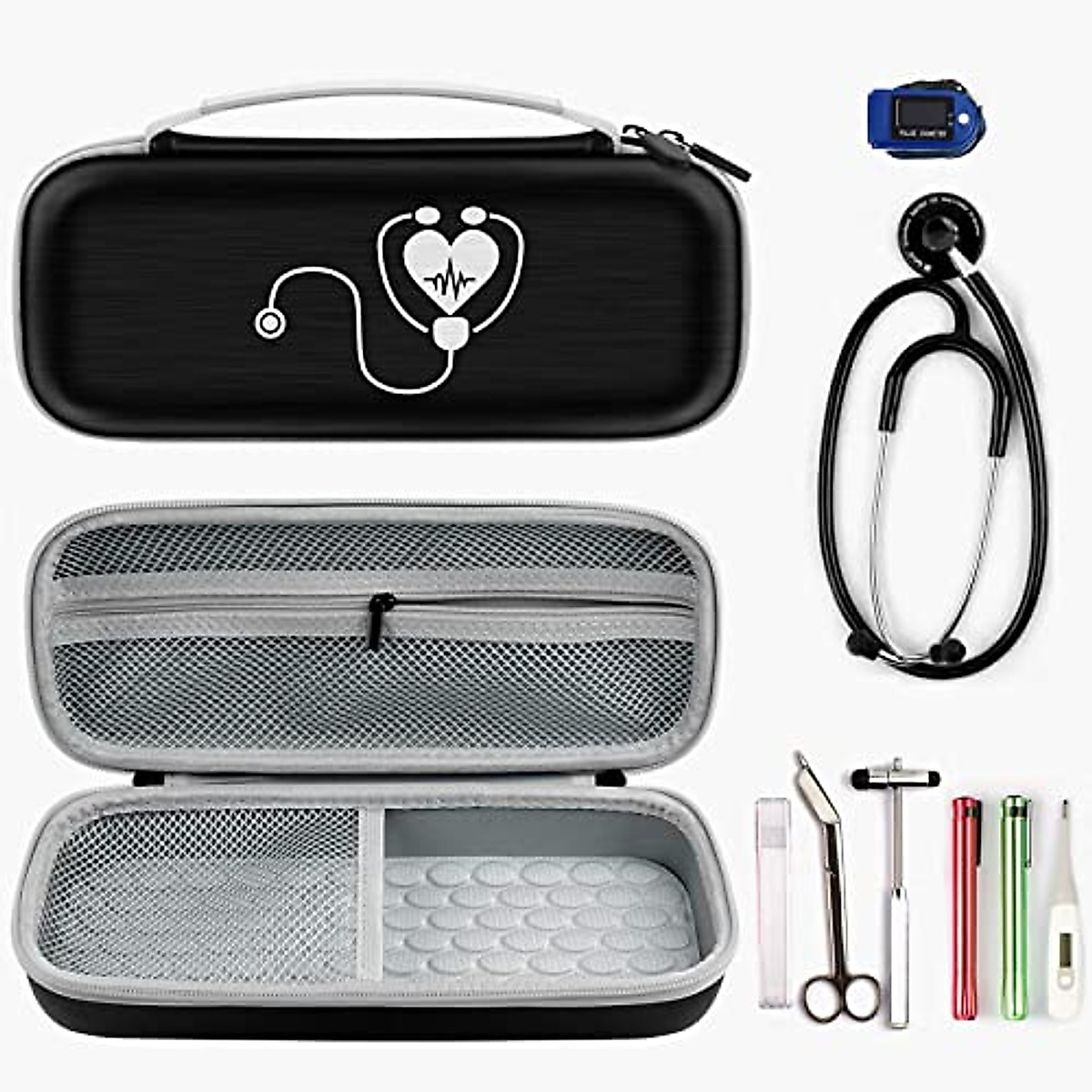 Protective & Portable Case Fits for 3M Littmann Classic III Monitoring Stethoscope, Accessories Holder for Reflex Hammer, Pen Light & Other Supplies, Bag for Nurse, Doctor - Black&Carton