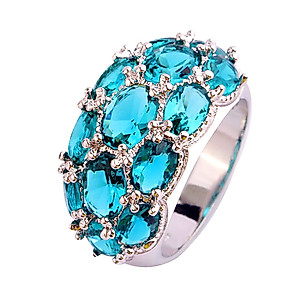 Emsione 925 Sterling Silver Plated Created Green Topaz CZ Pave Statement Eternity Band Cocktail Party Ring Size 6