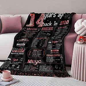 YDHCTKYG 14 Year Old Girl Gift Ideas 14th Birthday Decorations for Girls Happy Birthday Gifts for Teen Girls Daughter Sister Flannel Fleece Throw Blanket Back in 2010-60x50 Inch - Rose Gold