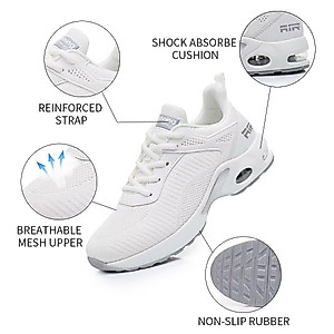 Womens Air Athletic Running Shoes - Air Cushion Shoes for Womens Mesh Fashion Sneakers Breathable Walking Gym Work Tennis Shoes White size 8