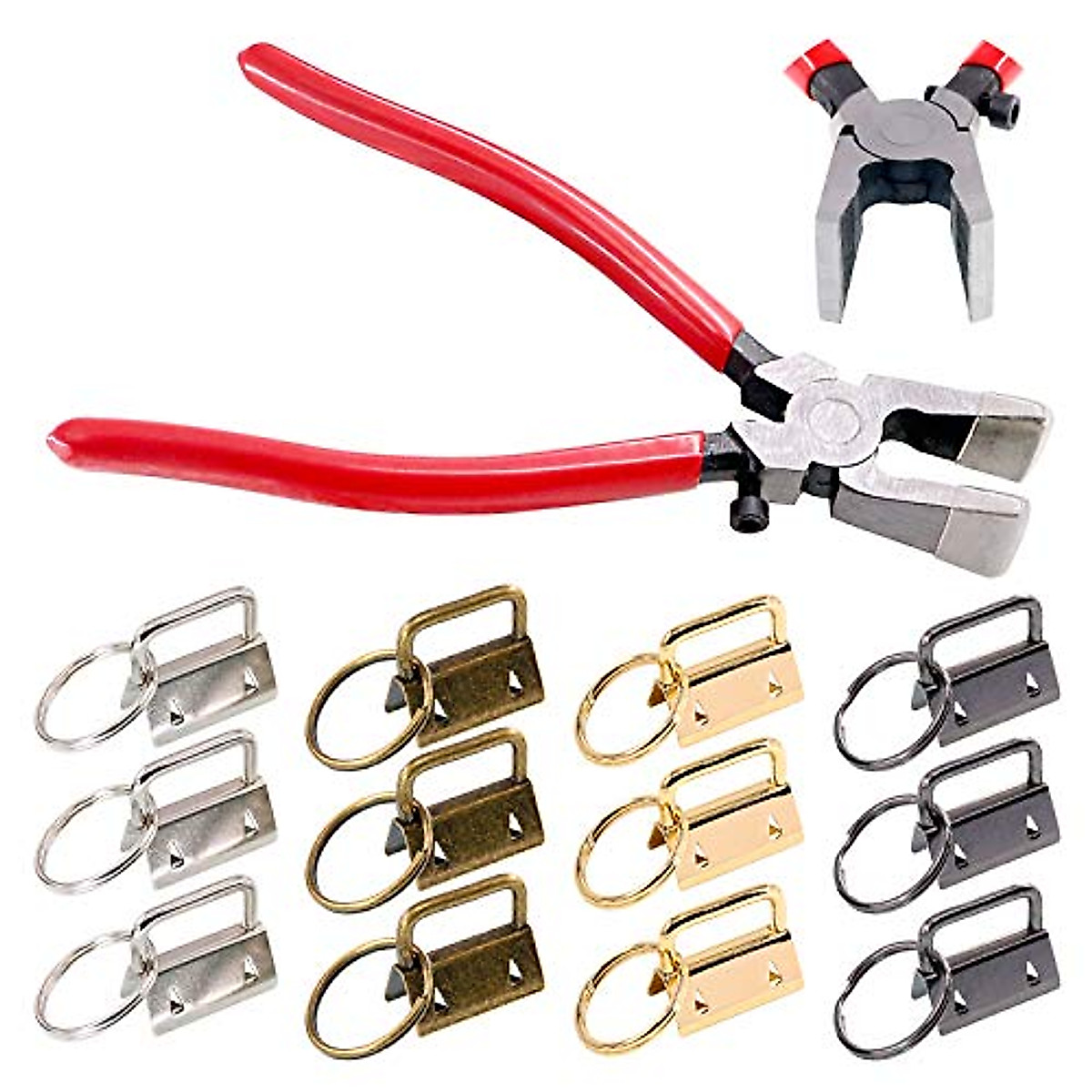 Keadic 41 Sets 1 Inch 4 Colors Key Fob Hardware with Key Fob Plier Kit, Glass Cutting Tool Attached with Rubber Tips, Perfect for Wristlet Key Fobs, Key Lanyard and Key Chain Making Hardware Supplies