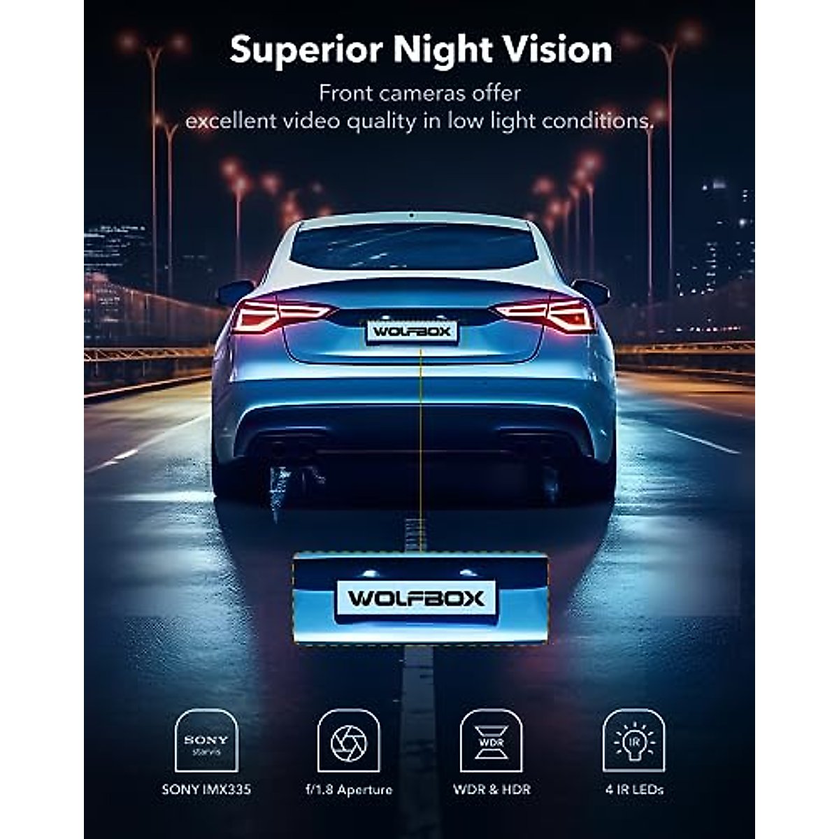 WOLFBOX i17 Dash Cam Front Inside, 4K+2.5K 5G WiFi Dual Dash Camera with 64GB Card, 2160P UHD 3" LCD Car Camera for Cars with Super IR Night Vision, Smart Parking Monitor, GPS, Loop Recording