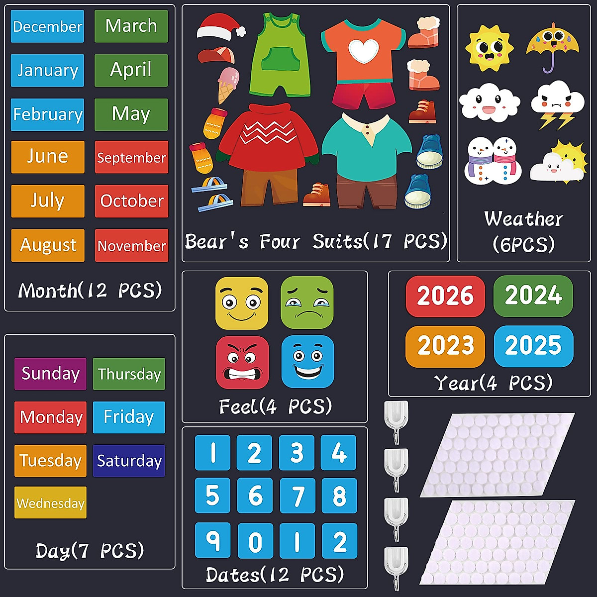 My First Daily Calendar-Preschool Classroom Must Haves, Circle Time Learning Center, Days of the Week Chart for Toddlers Learning, Classroom Calendar for Kids, 3.3Ft Felt Board for Toddlers