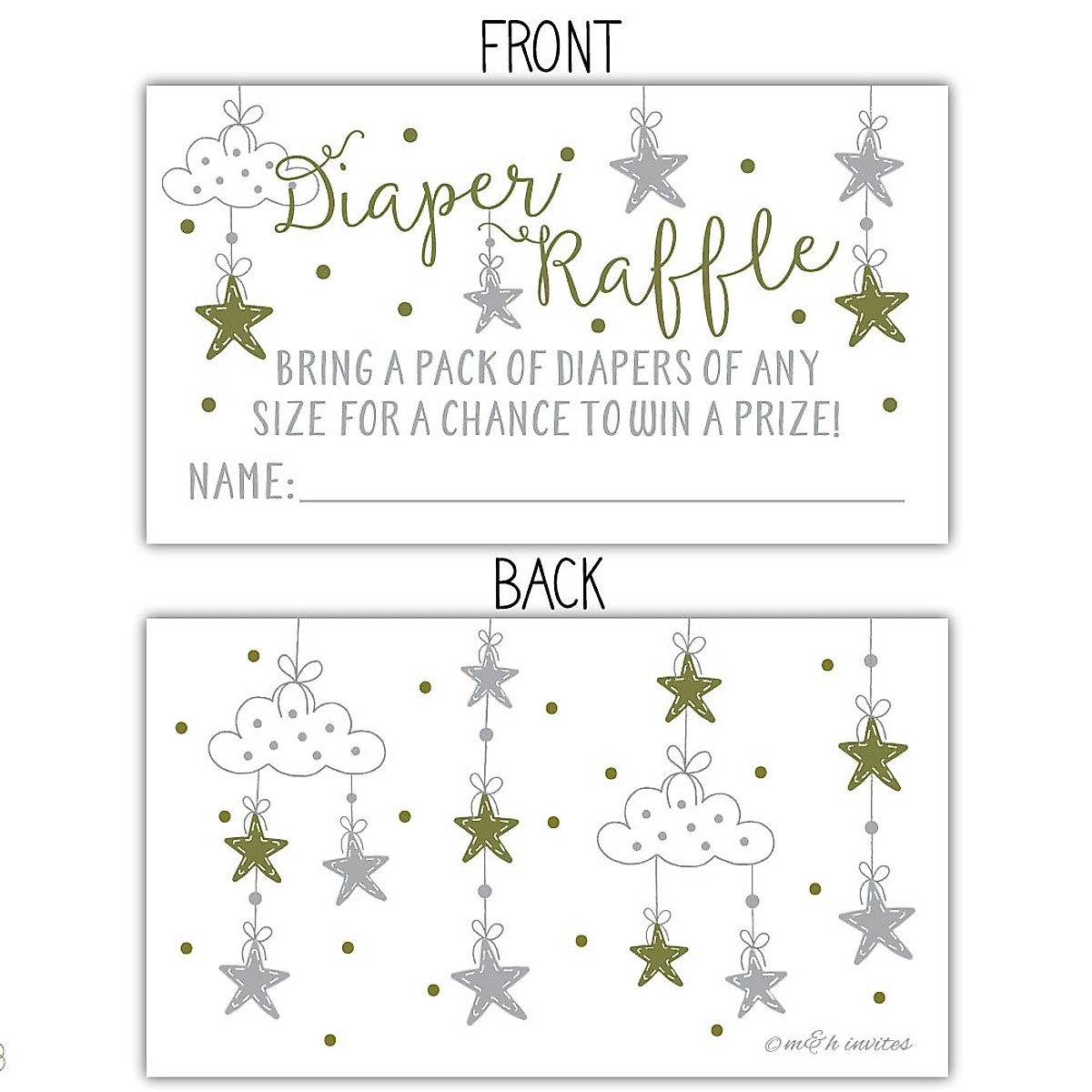 50 Twinkle Twinkle Little Star Diaper Raffle Tickets | Gender Neutral Baby Shower Game