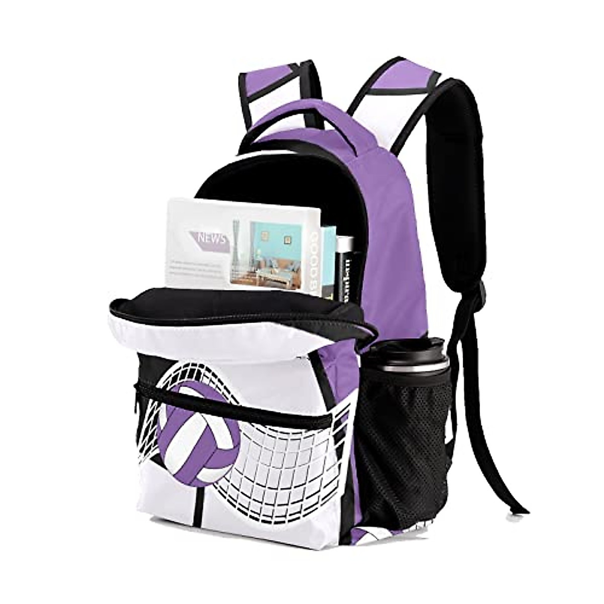 ArtGift Custom Sports Volleyball Purple Waterproof Backpack for Birthday Holiday Gift, 12.2(L) x 5.9(W) x 16.5(H) Inch