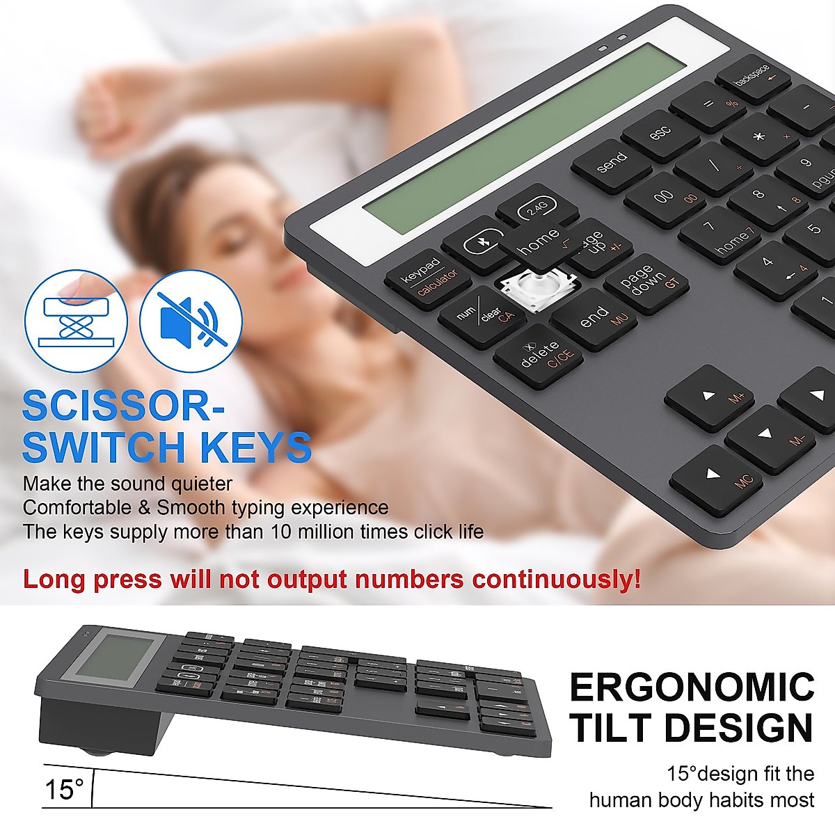Bluetooth Number Pad - 2.4G Wireless Numeric Keypad with Display Calculator - Wireless Number Pad Slim 34-Key Portable Financial Accounting Numpad Data Entry & Calculation 2in1 for Laptop Desktop PC
