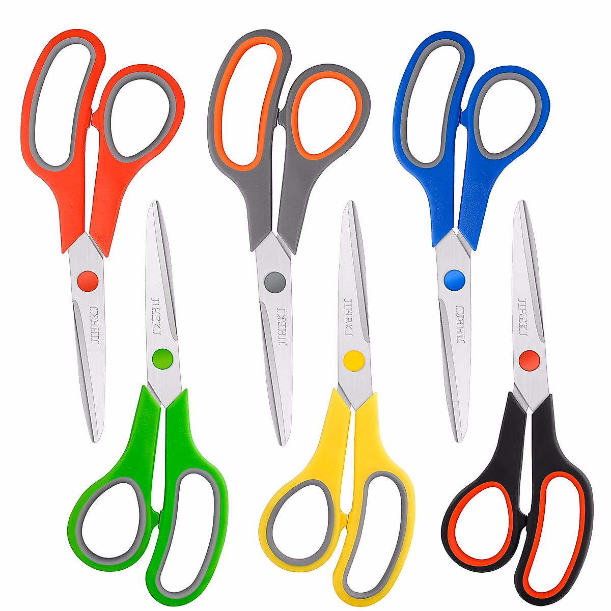 Scissors Bulk 6-Pack, All Purpose Scissors Stainless Steel Sharp Scissors for Office Home General Use Craft Supplies, High/Middle School Classroom Class Older Kids Scissor Set, Right / Left Handed