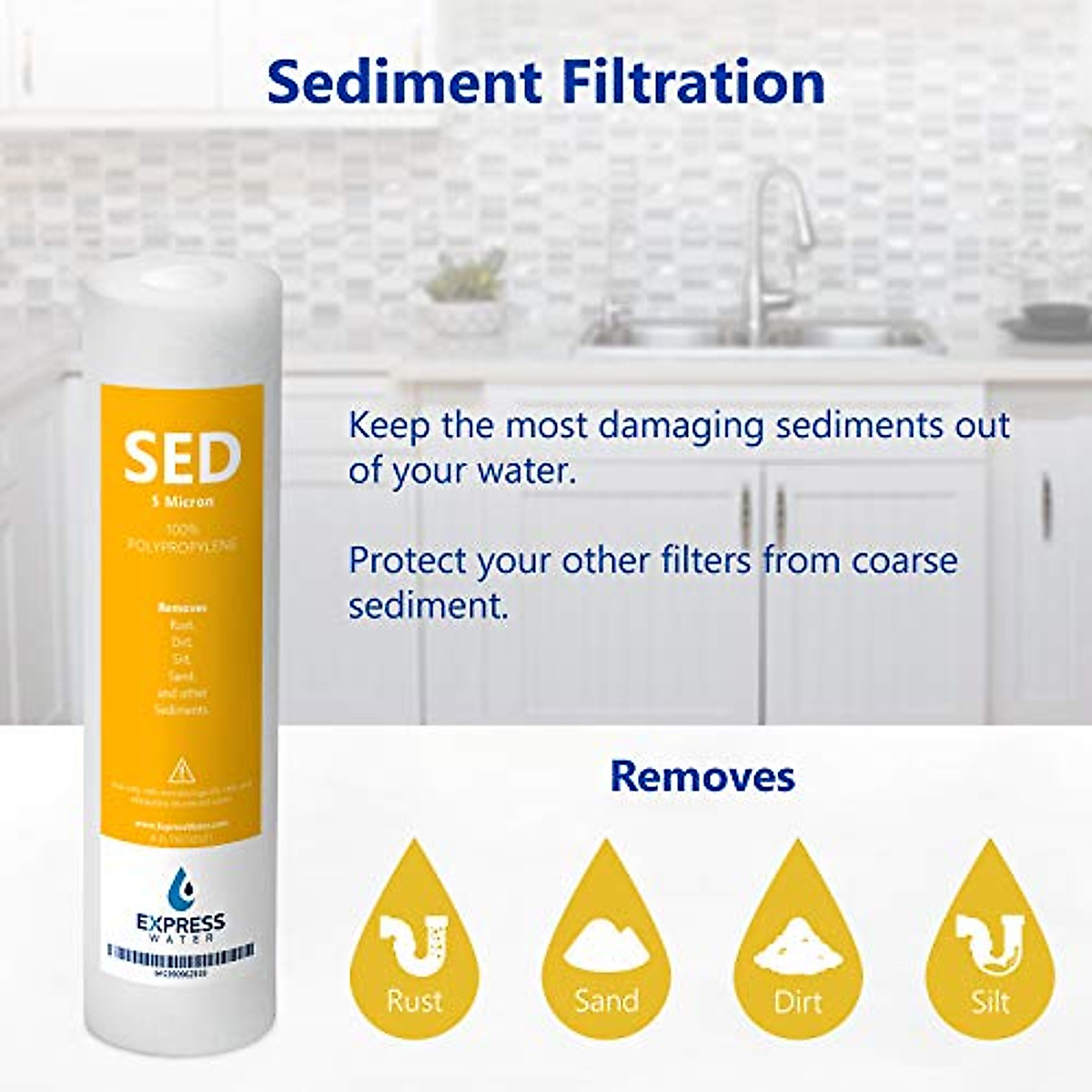 Express Water – 6 Months Alkaline Reverse Osmosis System Replacement Filter Set – 4 Filters – 10 inch Size Water Filters