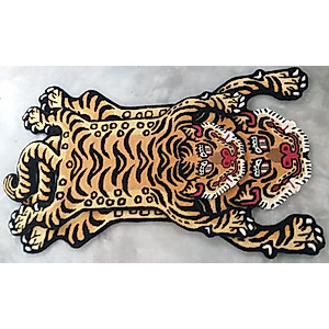 Tibetan Tiger Rugs 4X6 Skin Shape Area Rugs for Modern Home Decor, Living Room, Stain-Resistant Carpet Handmade Tufted 100% Woolen Rugs, Animal Printed Carpet for Kid Room Bedroom by Modern Carpet