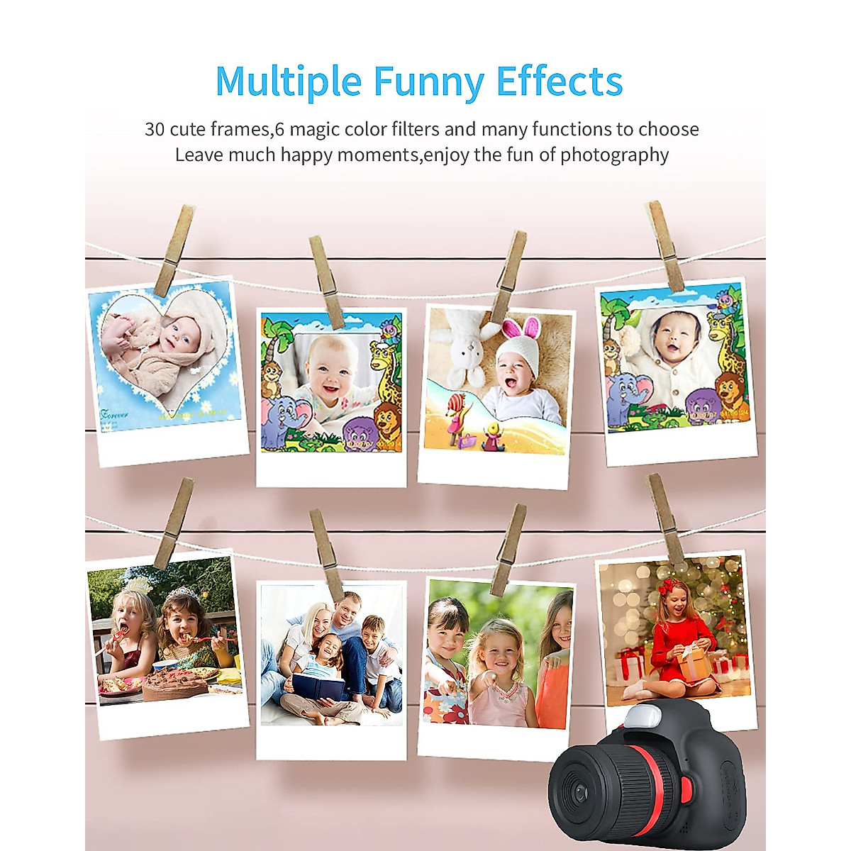 MOREXIMI Kids Camera, Digital Camera for Kids 3-8 Year Old, Birthday, Toys for Girls, 2.4" IPS Screen, Video Camcorder with Flash, 32G Card Included, Perfect Size (Black)