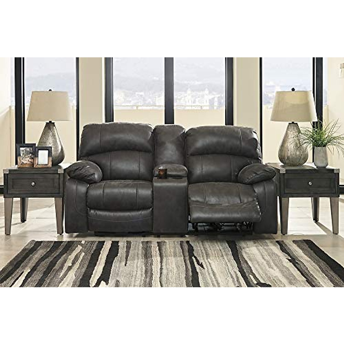 Signature Design by Ashley Dunwell Adjustable Power Reclining Loveseat with USB Charging, Gray