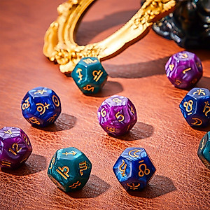 4 Set Tarot Cards Dice 12-Sided D12 Astrological Dice Resin Pearl Constellation Sign Dice for Astro Divination Gaming Accessories