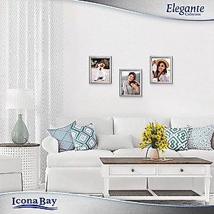 Icona Bay 11x14 Silver Picture Frame, Contemporary Photo Frame 11 x 14, Wall Mount or Table Top, Elegante Collection