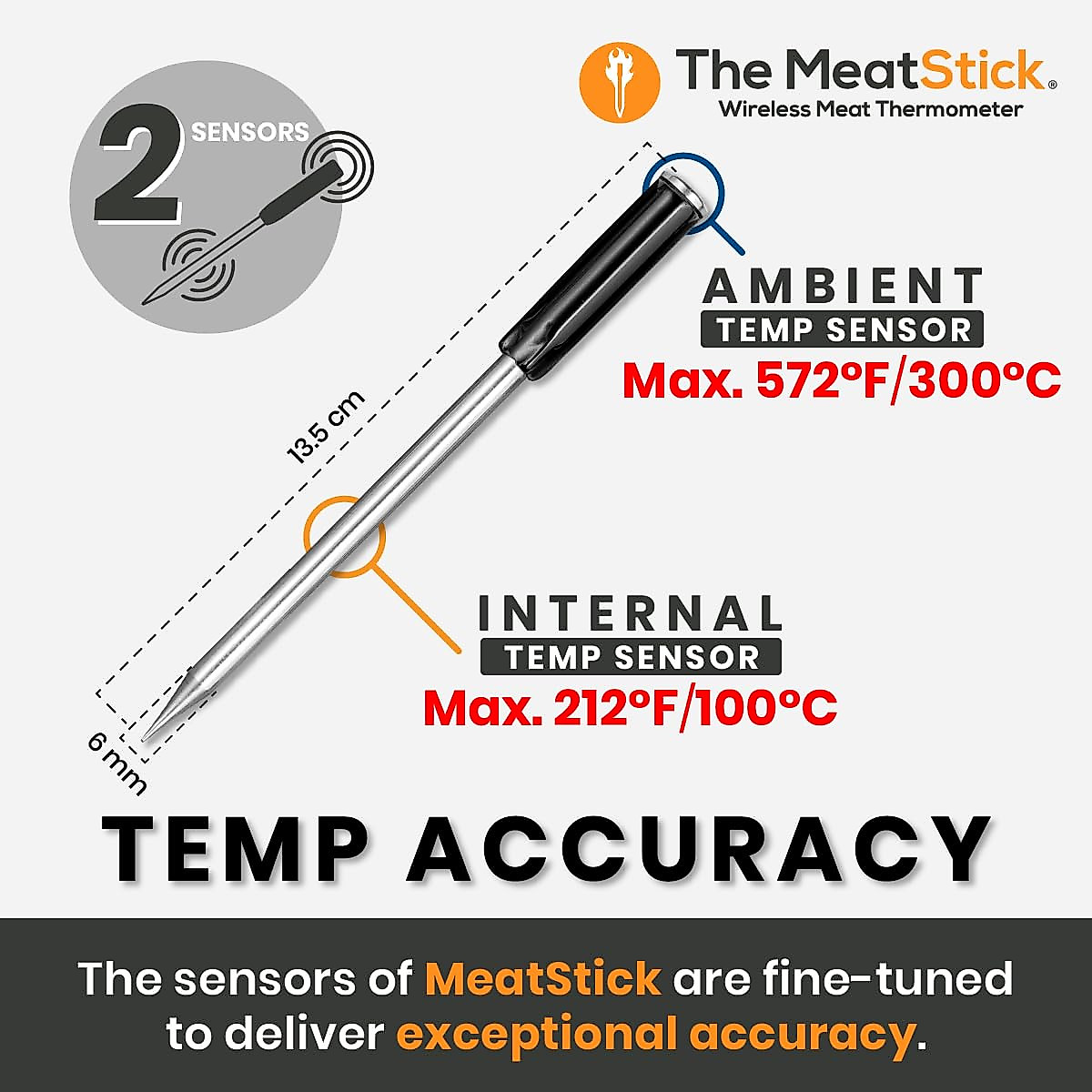 MeatStick Xtender Set (Red) | Smart Meat Thermometer with Bluetooth | 300ft Wireless Range | for BBQ, Kitchen, Smoker, Air Fryer, Deep Frying, Oven, Sous Vide, Grill, Rotisserie