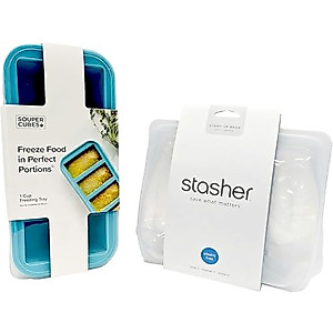 MightyNest 2 Piece Freezing Set | Souper Cubes 1 Cup Freezer Tray | Stasher Mega Silicone Bag | Reusable | Meal Prep | Portion Control | Dishwasher Safe | Oven Safe | Prevents Food Waste | Giftable