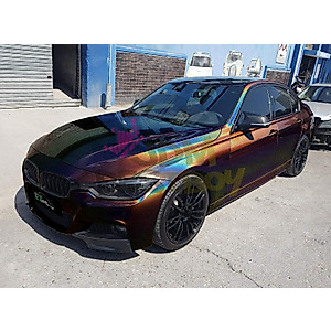 JDMBESTBOY 4"x8" Sample Psychedelic Black Gloss Metallic Rainbow Holographic Vinyl Wrap Sticker Film