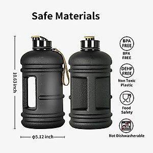 TOOFEEL 2 Liter Water Bottles - Half Gallon Water Bottle BPA Free - Ideal for Gym, Big Water Jug, Reusable Sports Bottle with Measurements Marked Drink Container (2.2L 74oz Matte Black Water Jugs)