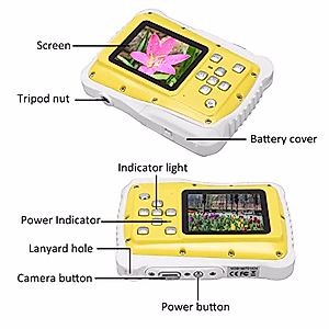 PUSOKEI Children Digital Camera, Waterproof 12 MP HD Digital Kids Camera, 2.0 Inch TFT HD Screen, 8X Digital Zoom, Support 32G Micro Memory Card, for Boys Girls Birthday Gift(Yellow)