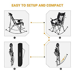 FUNDANGO Rocking Adults Rocker Lawn Chairs Support 220 lbs for Backyard, Garden, Picnic, Camping, Outdoor, Oversized, Black/Grey