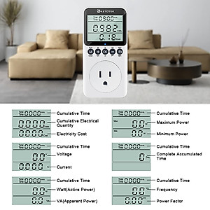 KETOTEK Watt Meter Plug-in Socket Power Meter, Kilowatt Wattage Voltage Tester, Home Electricity Usage Monitor with Overload Protection, LCD Display Energy Voltage Amps Power Consumption Monitor