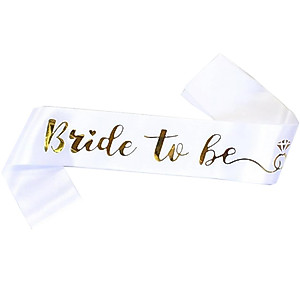 Jozlynn Bride to Be Sash Bachelorette Party White Satin Sash with Gold Foil Lettering Decorations Supplies Accessories Wedding Engagement Party (1 Pcs)