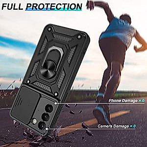 ATUMP Compatible with Samsung Galaxy S21 Plus Case with HD Screen Protector with Slide Camera Cover, 360° Rotation Ring Kickstand [Military Grade] Case for Samsung Galaxy S21 Plus1,Black