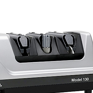 Chef'sChoice 130 Professional Electric Knife Sharpening Station for 20-Degree Straight and Serrated Knives Diamond Abrasives and Precision Angle Guides, 3-Stage, Silver