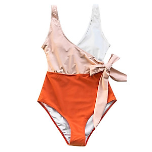 CUPSHE Women's Orange White Bowknot Bathing Suit Padded One Piece Swimsuit, M