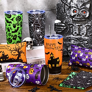 Jingmore 8 Pcs Halloween Themed Gifts For Women Include 4 Halloween Tumbler with Lid and Straw and 4 Ghost Pumpkin Cosmetic Bags,Halloween Coffee Mug Cup with Makeup Bag for Trick or Treat Party Gifts