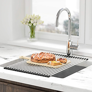Roll Up Dish Drying Rack, Over The Sink Dish Drying Rack Kitchen Rolling Dish Drainer, Foldable Sink Rack Mat Stainless Steel Wire Dish Drying Rack for Kitchen Sink Counter (17.8"x11.8")