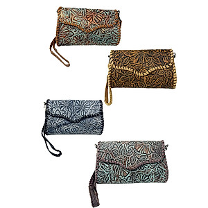 Urbalabs Western Crossbody Purse Cowgirl Handbag Genuine Leather Floral Tooled Flap Clasp Tote Bag Women Hand Stitched (Light Brown)