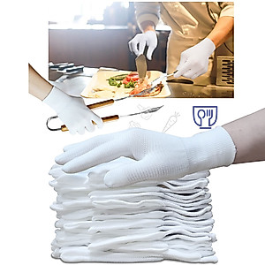 Youneedthat Eczema Aerosilver Safety Nitrile Glove Liners 20 Count, Seamless Non-slip Grip Food Prep Gloves, White(S,M,L) (Large (Pack of 20)