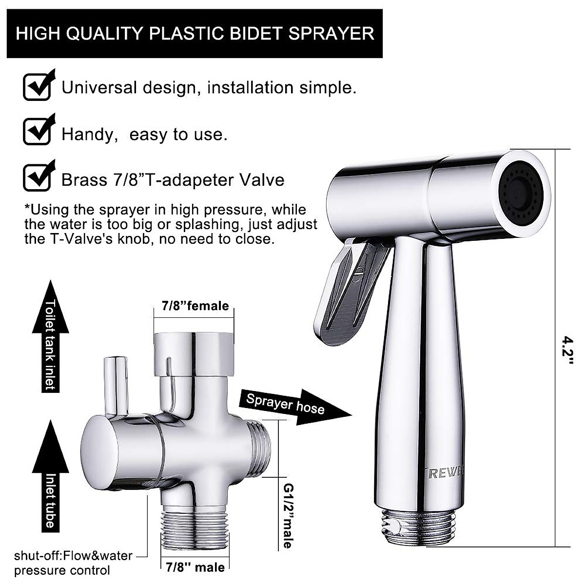 Handheld Bidet Sprayer for Toilet,REWEE Chrome Plate Plastic Bidet Attachment for Toilet,Cloth Diaper Bidet Toilet Sprayer