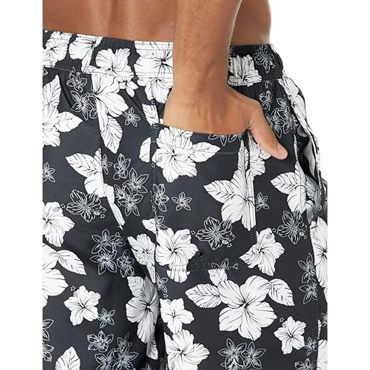Amazon Essentials Men's 9" Quick-Dry Swim Trunk, Black Hibiscus Flower, XX-Large