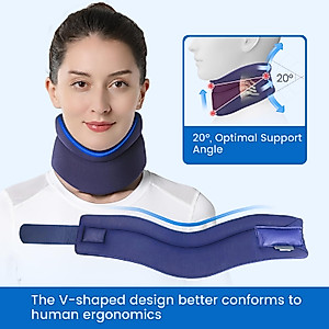 Velpeau Neck Brace for Neck Pain and Support - Soft Cervical Collar for Sleeping in Bed, Snoozing, Sleeping Upright, Anti-Snoring, Sleep Apnea for Women & Men (Blue, Comfort Version, M: 11.5-14"/3″)