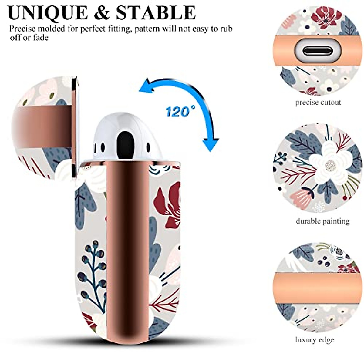 Happypapa Stylish Pattern Case for Apple AirPods 2 & 1, Flowers Berries Airpods Case for Women Girls Kids Men Full Protective Case Cover with Keychain