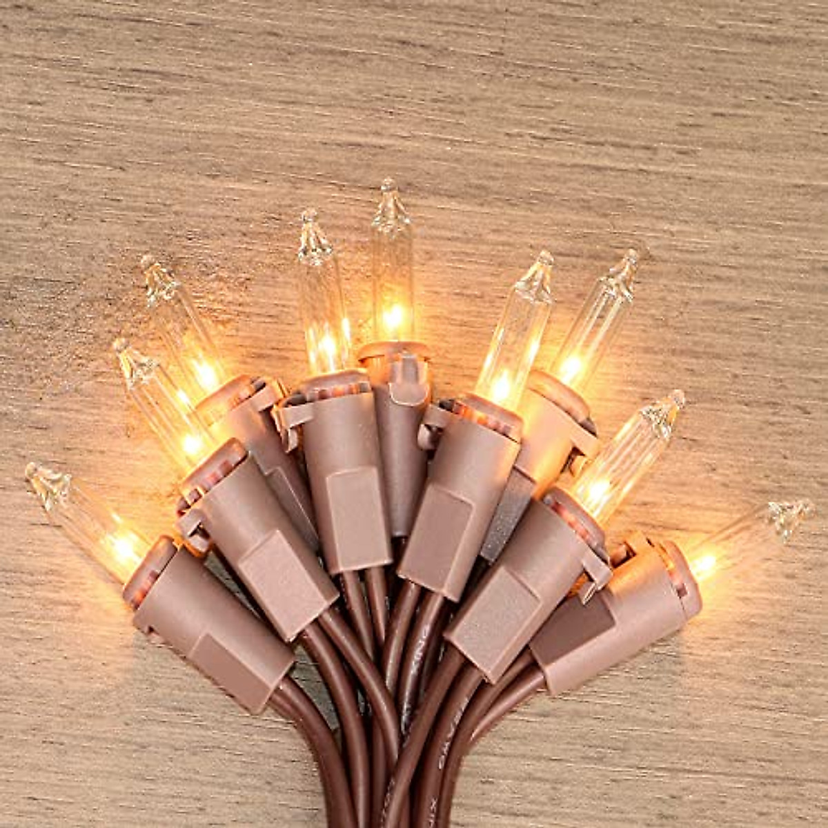 JinBest Brown Wire Christmas Lights, Commercial 200 Clear Mini Light Set, Pack of 2 Sets 100 Lights, for Indoor Outdoor Party, Garden, Fences, Trees.