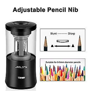 JARLINK Electric Pencil Sharpener, Fully Automated Rechargeable Sharpener Fast Sharpen for No.2/Colored Pencils(6-8mm), Portable in School/Office/Home (USB Cable Include)