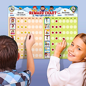 Chore Chart for Multiple Kids, Behavior Chart for Kids at Home, Dry Erase, and Magnetic Reward Chart for 2 Kids, Includes 54 Chores