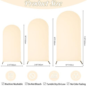 Spandex Fitted Wedding Arch Cover Set of 3 Beige Arch Backdrop Cover, Round Top Chiara Backdrop Stand Covers for Wedding Birthday Party Baby Shower Banquet Arch Decoration (Beige, 5FT,6FT,7.2FT)
