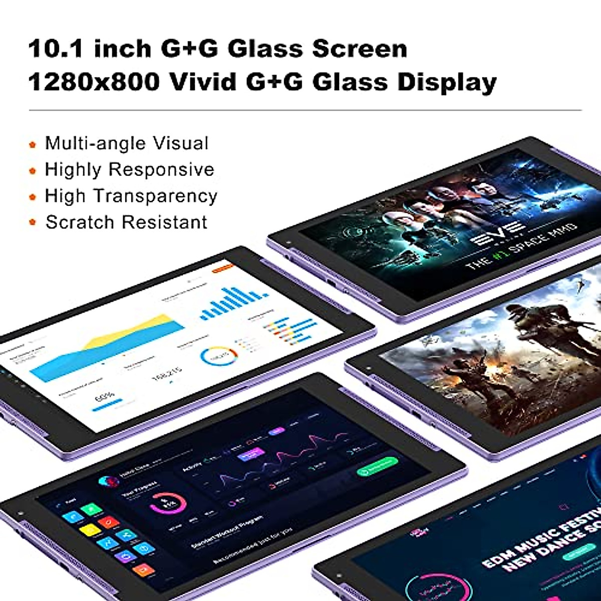 TJD Android 12 Tablets,10.1 inch Tablet PC, 4GB RAM 64GB ROM 512GB MicroSD, FHD IPS Display, Dual Camera, Double Stereo Speakers, Wi-Fi5.0/2.4, Bluetooth5.0, Google GMS Certified (Purple)