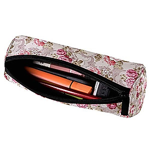 Pink Floral Pattern Pencil Bag Pen Case Stationary Case Pencil Pouch Desk Organizer Makeup Cosmetic Bag for School Office