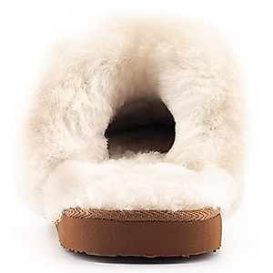 Parfeying Women's Sheepskin House Slippers Indoor Outdoor Shearling Shoes for Women,L21605 Chestnut 11US