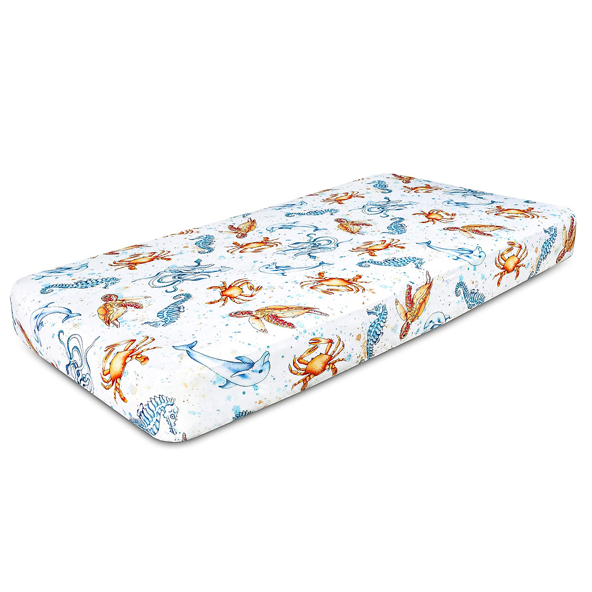 Nautical Design Crib Sheet | Soft Jersey Knit Cotton | Ocean Creature Decor