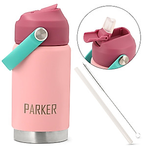 Parkerpal Sipsters Kids Tumbler with Lid & Straw - Double-Wall Insulated Reusable LeakProof Made of 18/8 Pro Grade Stainless Steel - Easy to Carry for Kids with Handle Pink