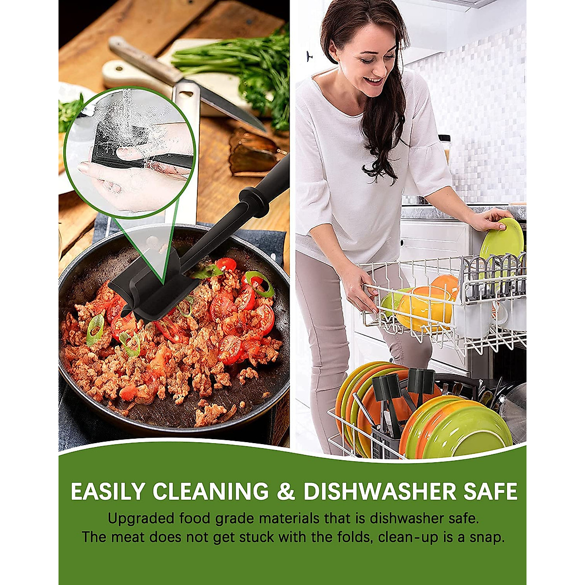 Upgrade Meat Chopper, Heat Resistant Meat Masher for Hamburger Meat, Ground Beef Smasher, Nylon Hamburger Chopper Utensil, Ground Meat Chopper, Non Stick Mix Chopper, Mix and Chop, Potato Masher Tool