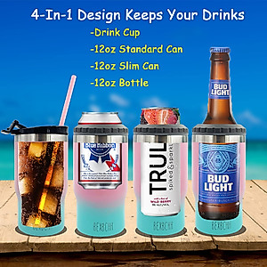 Bexbchh 4-in-1 Slim Can Cooler for 12oz Cans and Beer Bottles,Stainless Steel Double-Wall Insulated Beer Cooler,Universal Beverage Can Holder Keep Drinks Cold,Can Coozie Insulated for Beer, Soda