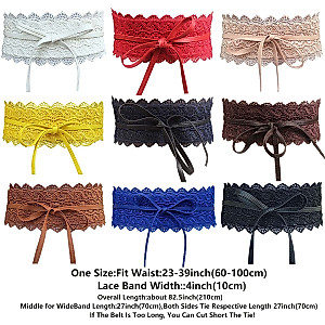 FIEIJ Women's Lace Waist Belt Bow Tie Wrap Around Soft Leather Boho Corset Elegant for Dresses (Dark Blue)