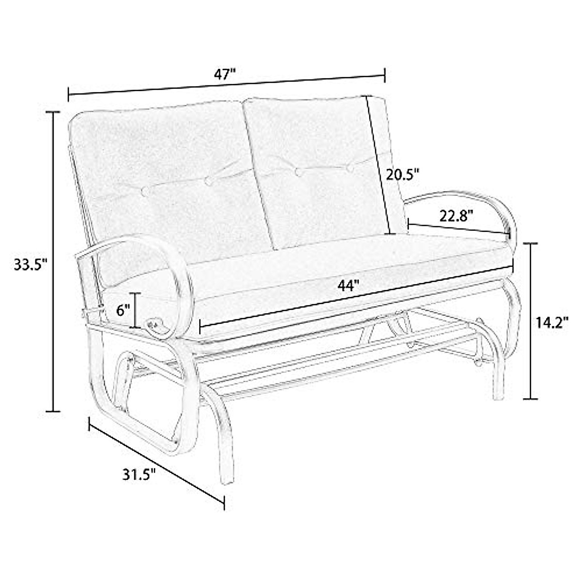 PATIO TREE 2-Seat Outdoor Swing Glider Bench, Rocking Patio Glider Loveseat Chair with Cushions, Beige